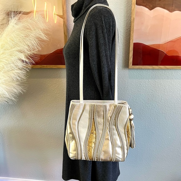 Sharif | Bags | Vintage Sharif Gold Snakeskin Leather Tote Bag | Poshmark